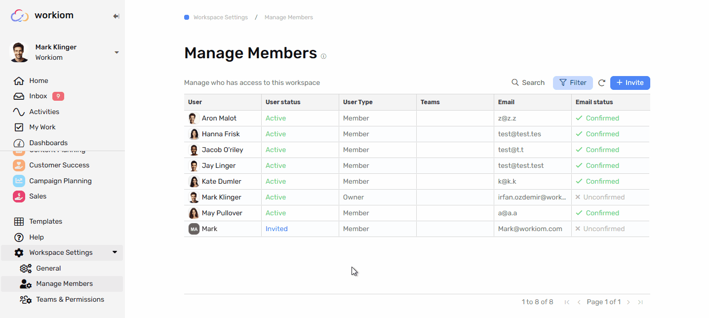 Workiom Help Center | Invite and Manage Memebers